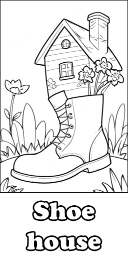 Shoe house 001 – Free printable coloring page for kids – nightfame.com